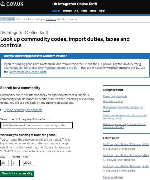 TTWTO VCCI - (Statistical Databases) The UK Integrated Tariff Tool